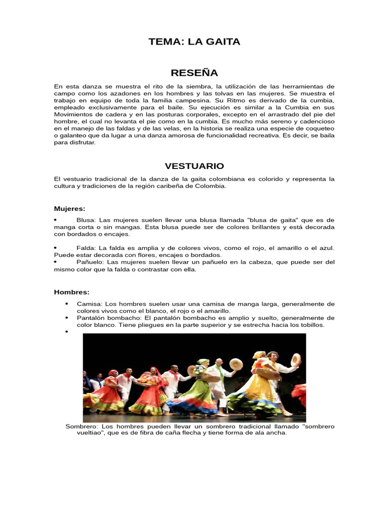 Danza y Vestuario de la Gaita Colombiana | PDF