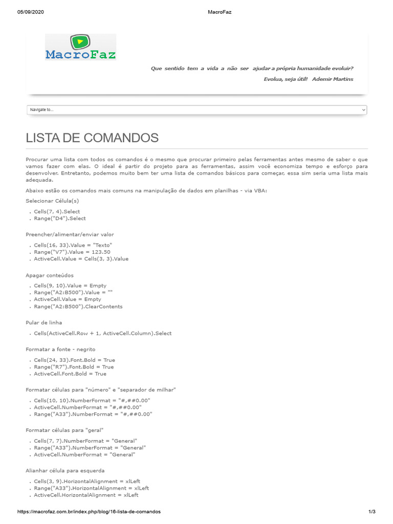 MacroFaz - LISTA DE COMANDO VBA | PDF