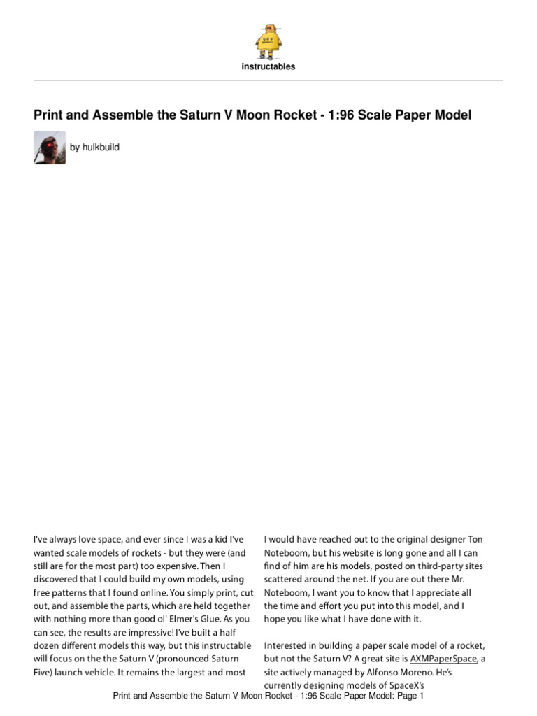 Saturn V 1:96 Scale Paper Model Guide | PDF | Printer (Computing) | Saturn V