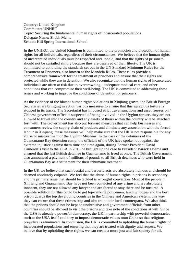 Shubh - UNHRC Position Paper | PDF | Guantanamo Bay Detention Camp ...