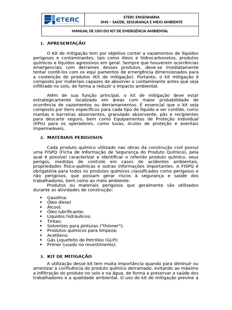 Manual de Uso Do Kit de Emergência Ambiental | PDF | Desperdício | Ambiente natural