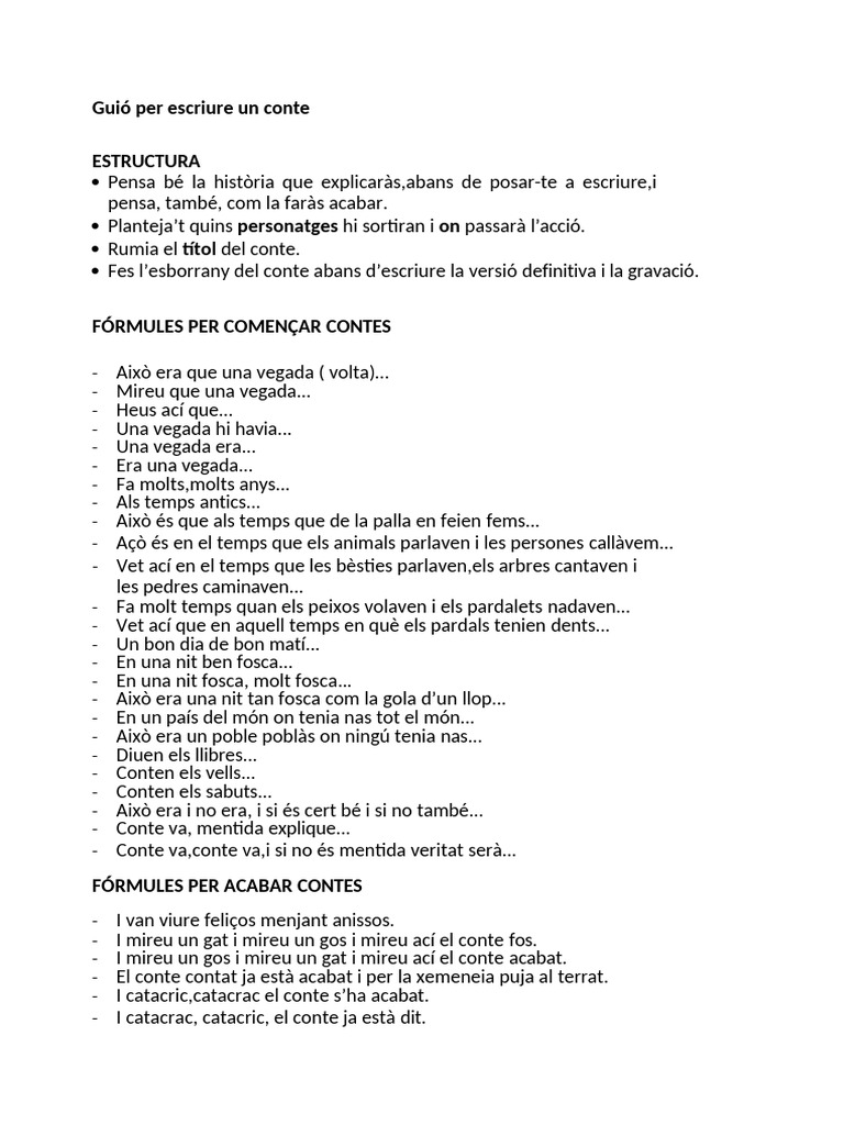 Fórmules Inici I Tancament Dun Conte | PDF