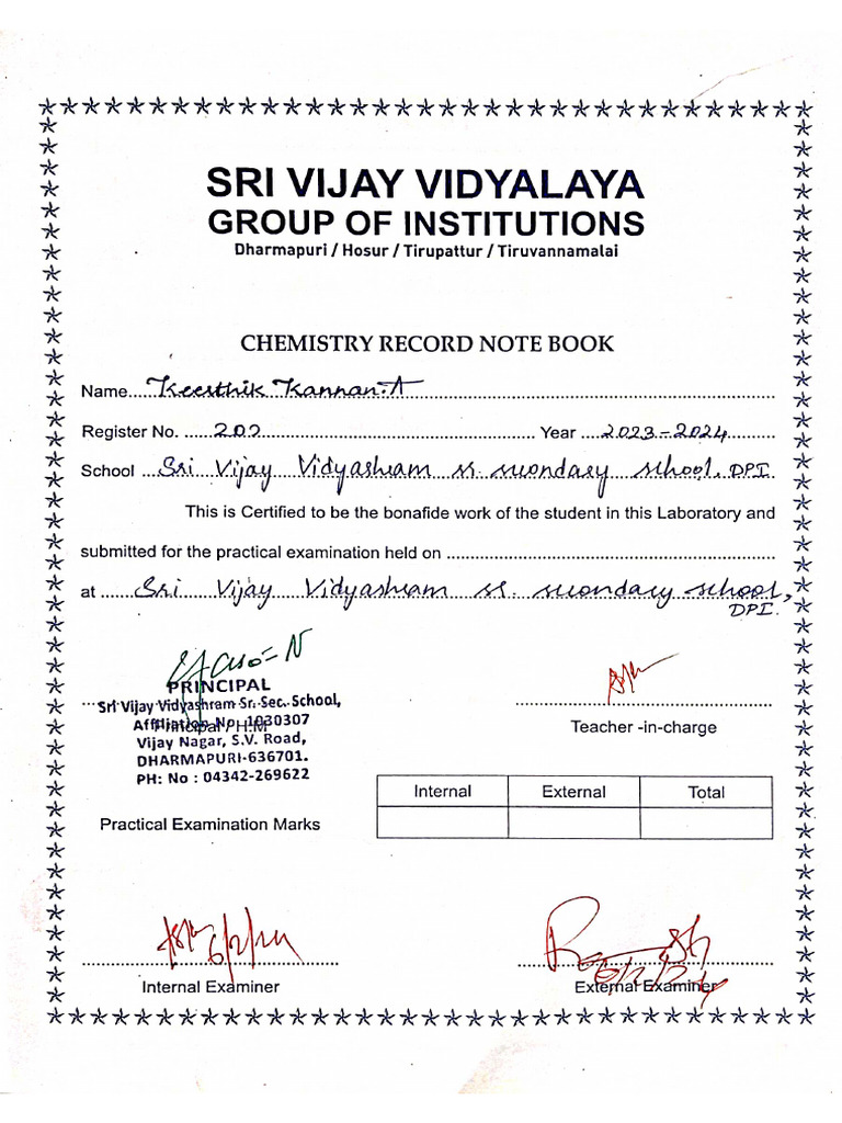 Chemistry Class 12 Record Match 2023-24 | PDF