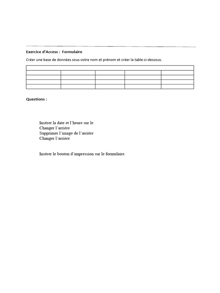 Exercice Pratique : Création Formulaire Access | PDF