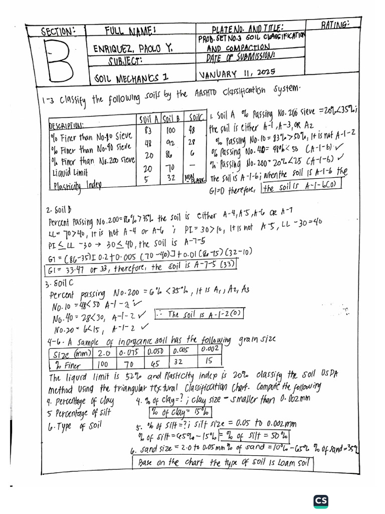 Problem Set 3 - Soil Classification and Compaction | PDF