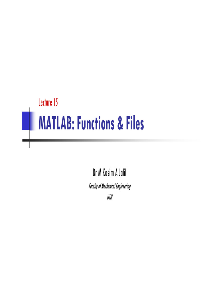 SKMM1013 Lecture15 - Matlab Functions | PDF