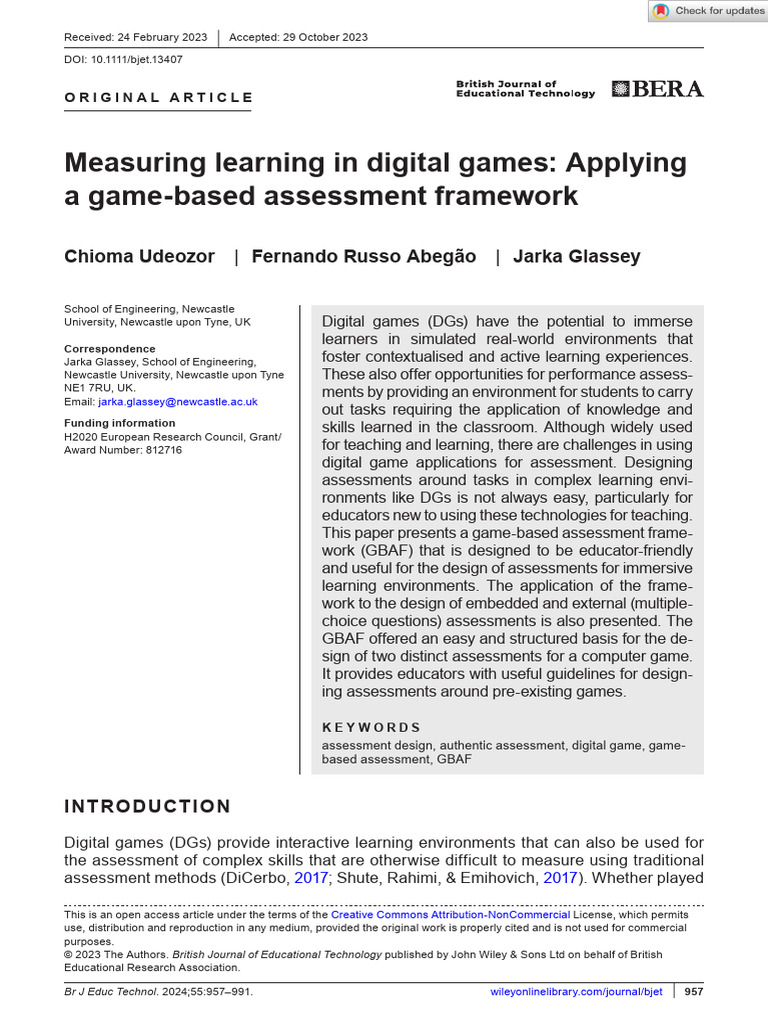 Game-Based Assessment Framework for Learning | PDF | Learning ...