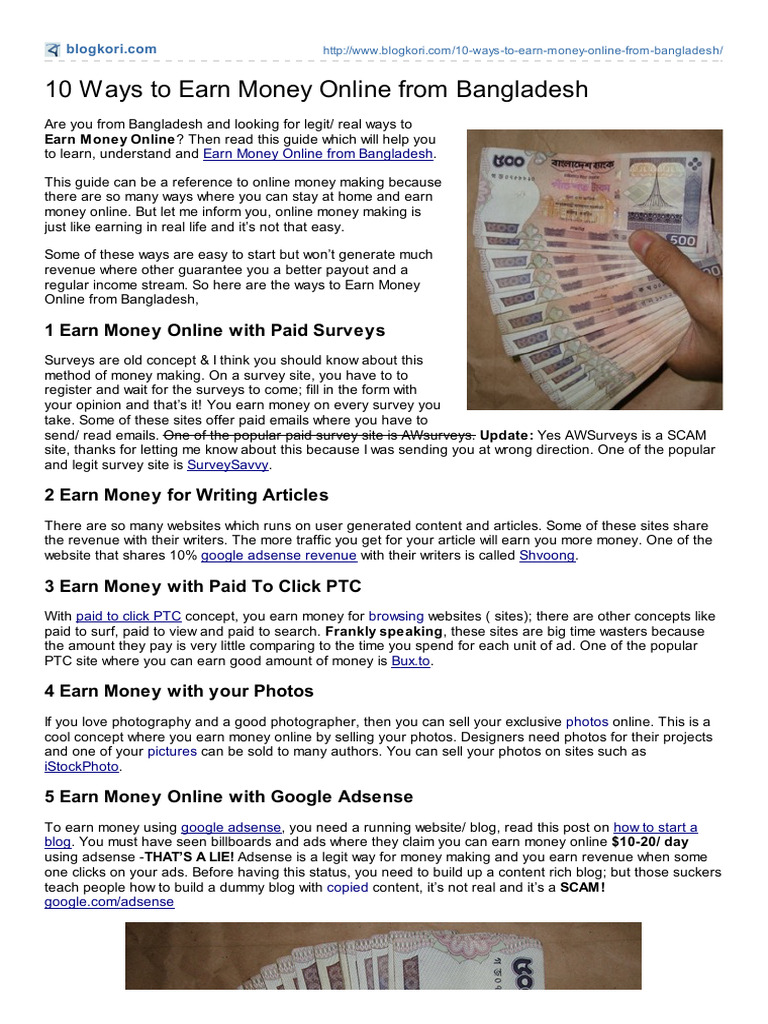 Earn Money Online: 10 Methods for BD | PDF | Debit Card | Internet