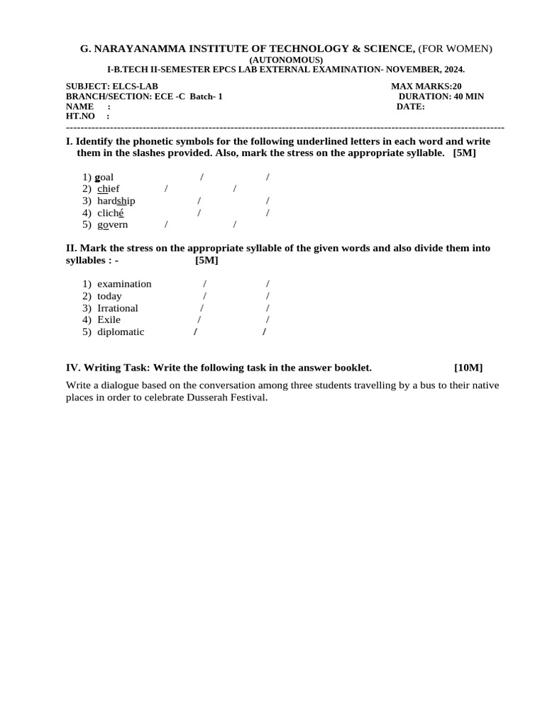 ECE-C ELCS 2024 Lab Internal Q P | PDF
