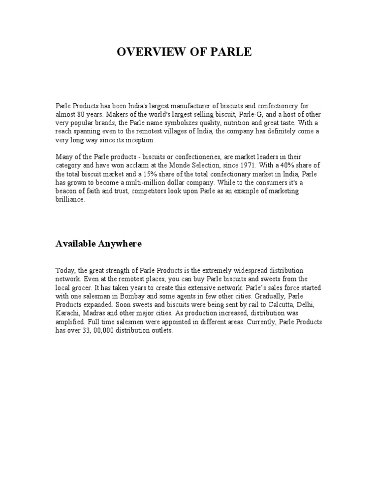 Overview of Parle: Available Anywhere | PDF | Food And Drink | Foods
