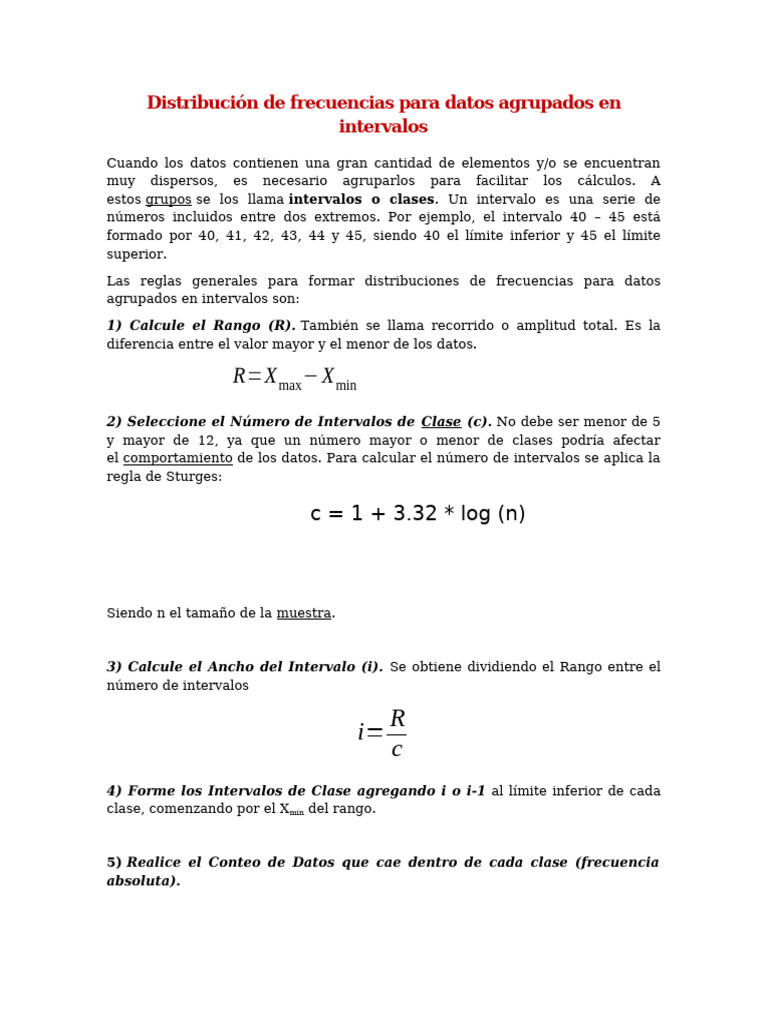 Distribución de frecuencias para datos agrupados. | PDF