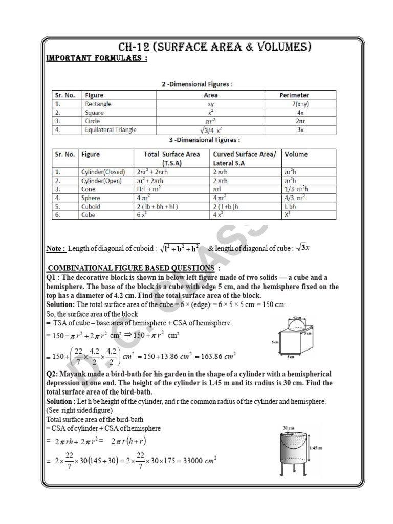 Ch-12 x Class Assignment | PDF | Sphere | Area