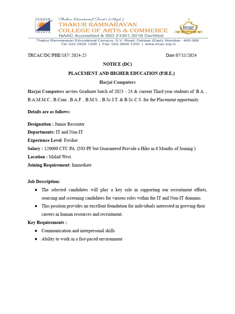 TRCAC-DC-PHE-187-2024-25 Harjai Computers | PDF