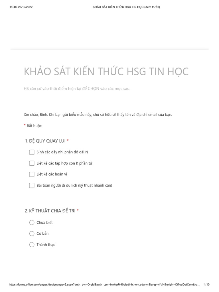 KHẢO SÁT KIẾN THỨC HSG TIN HỌC Xem trước | PDF