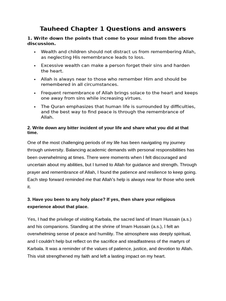 Tauheed Chapter 1 Questions and Answers | PDF