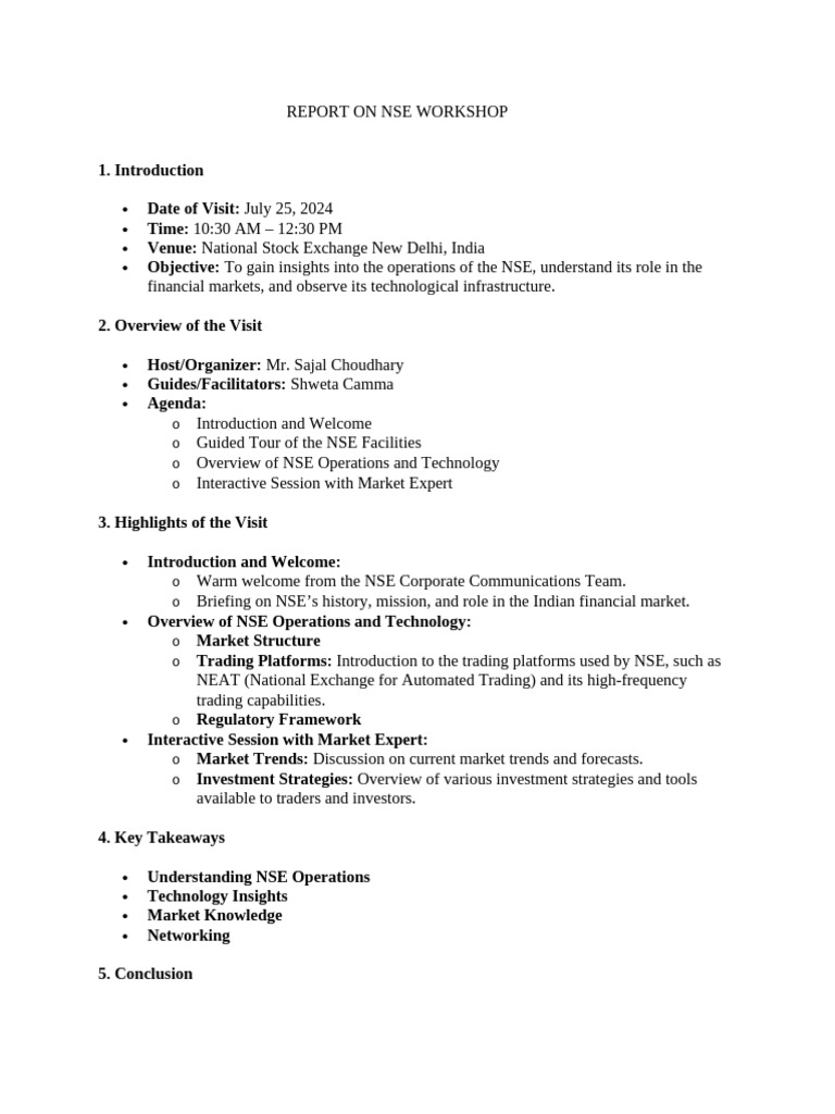 Report by Shreya Kaushik On Nse Workshop | PDF