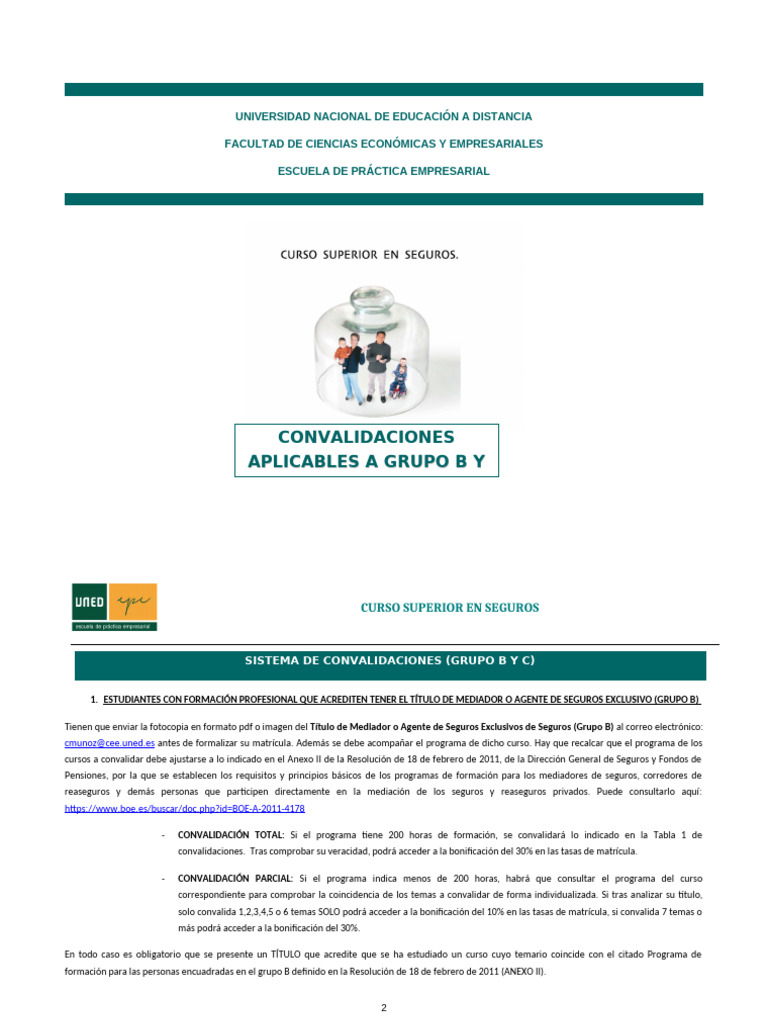 Convalidaciones Curso Seguros UNED | PDF | Seguro