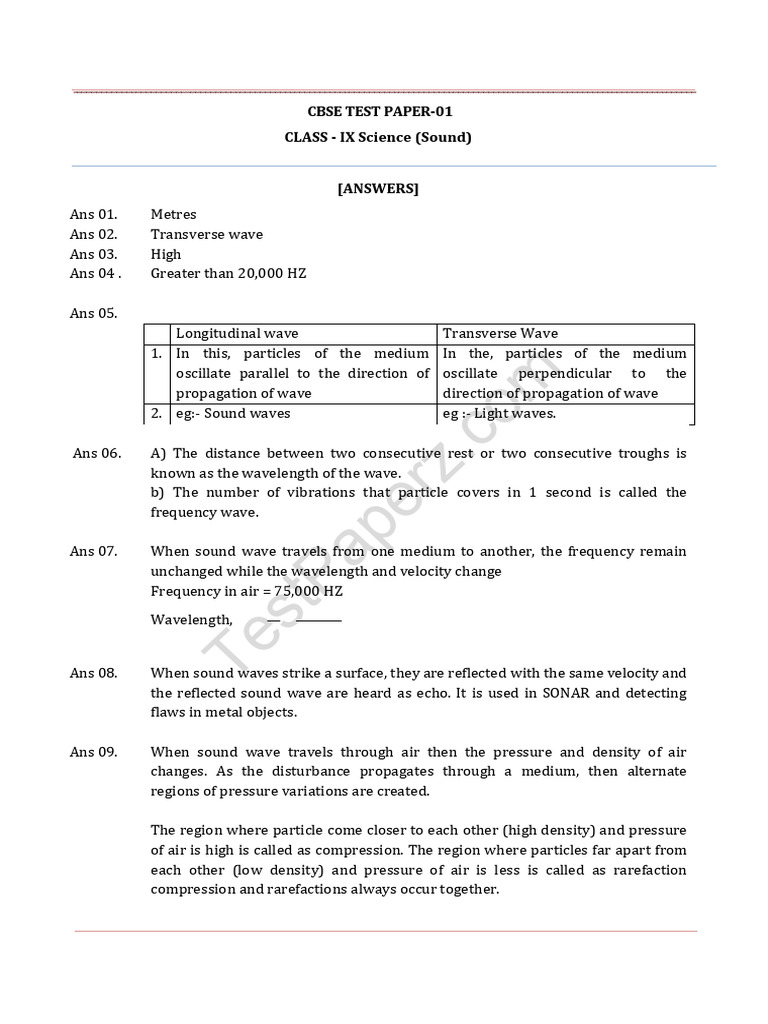 Sound Imp Question Paper 1 Solutions | PDF | Waves | Sound