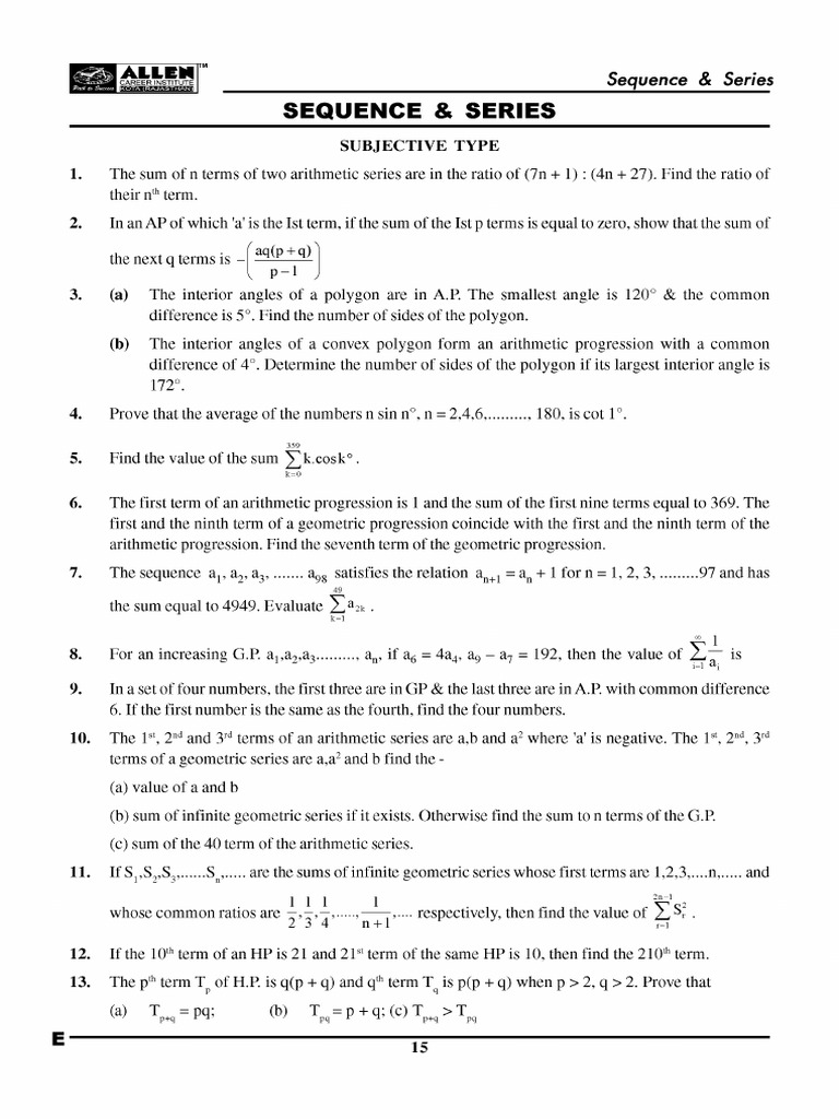 Sequence and Series BSP | PDF