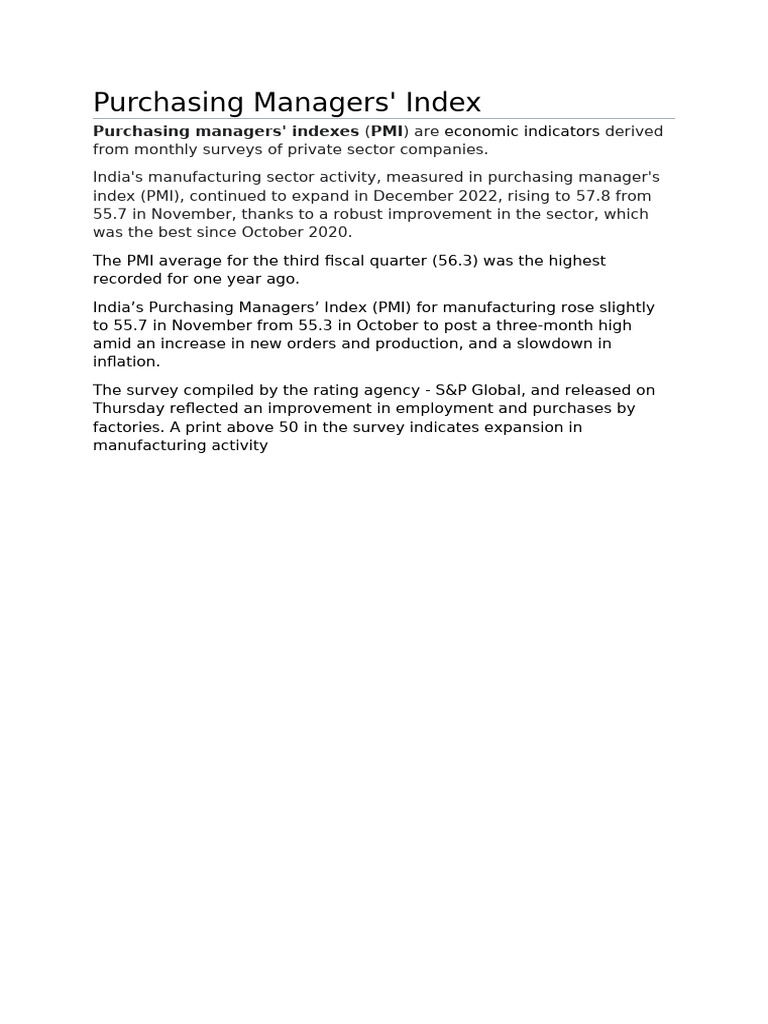 Purchasing Managers' Index | PDF