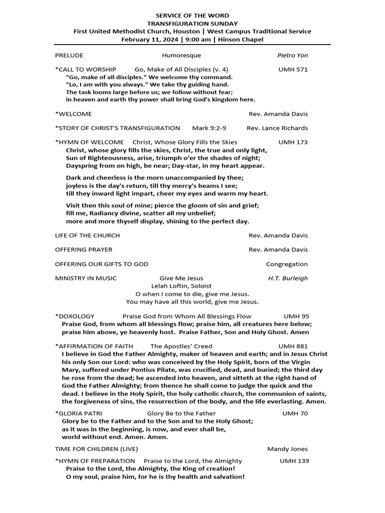 Transfiguration Sunday Service 2024 | PDF | Lord's Prayer ...