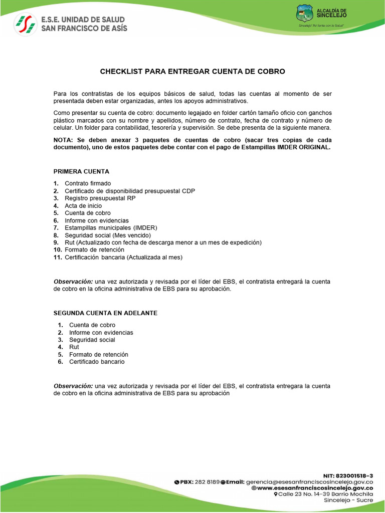 Checklist Cuenta de Cobro Ebs-1 | PDF