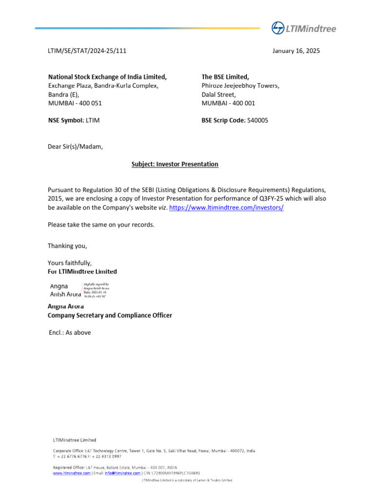 Microsoft Word - Investor Presentation - Cover Letter | PDF