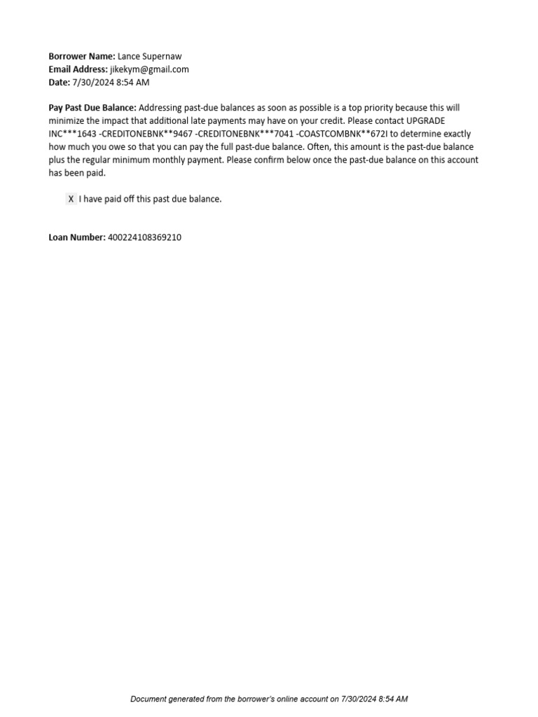 Pay Past Due Balance | PDF