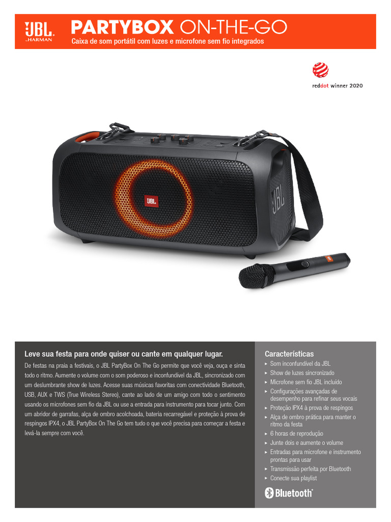 JBL PartyBox OTG SpecSheet Portuguess | PDF | Bluetooth | USB