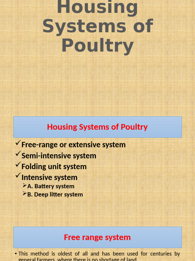 Poultry Housing Systems Overview | PDF | Poultry Farming | Poultry