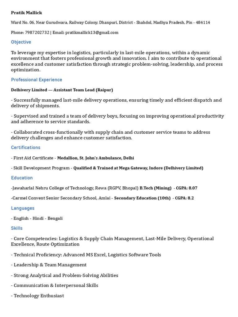 Pratik Mallick Resume | PDF