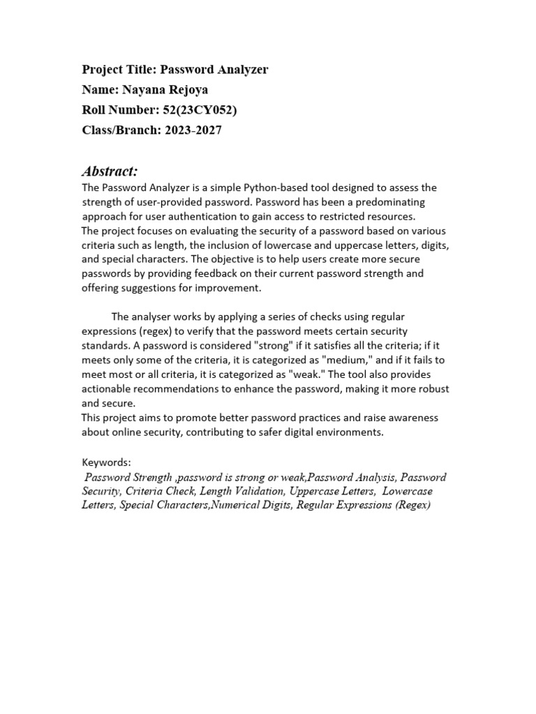 Password Analyzer | PDF