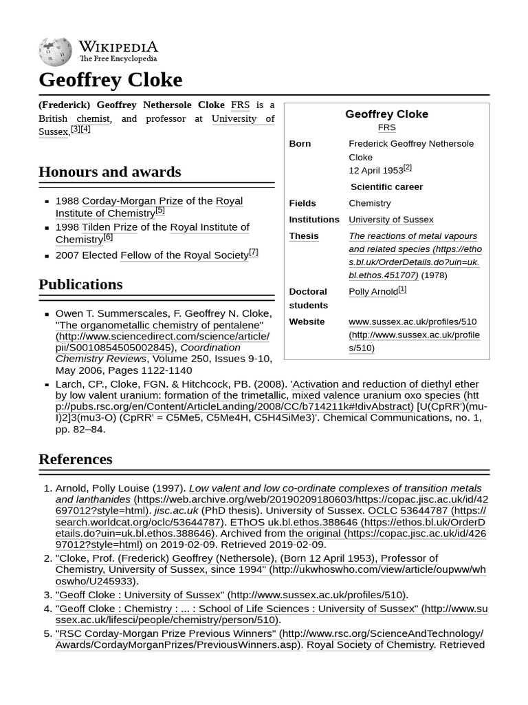 Geoffrey_Cloke | PDF | Chemistry | Chemical Elements