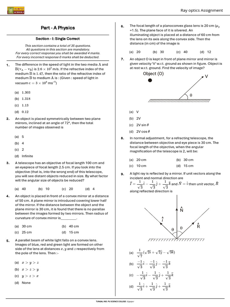 Ray Optics Physics Questions | PDF | Electromagnetic Radiation | Optics