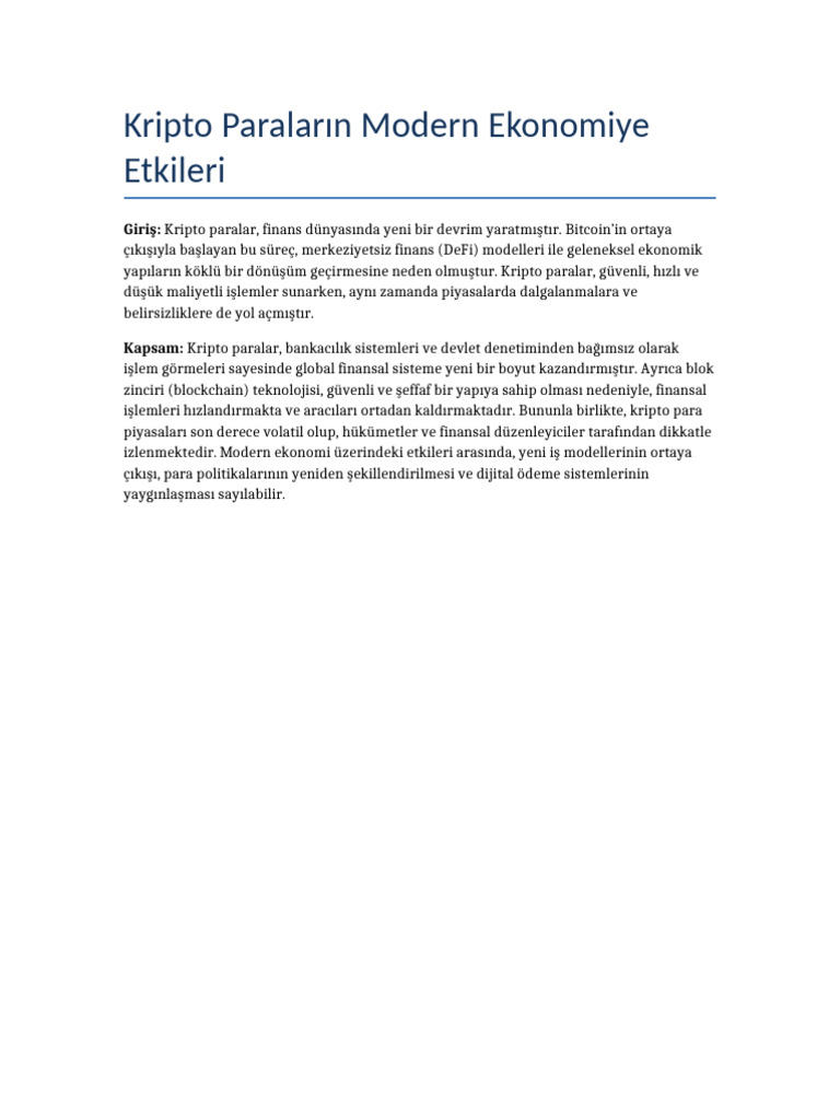 Kripto Paraların Modern Etkileri | PDF