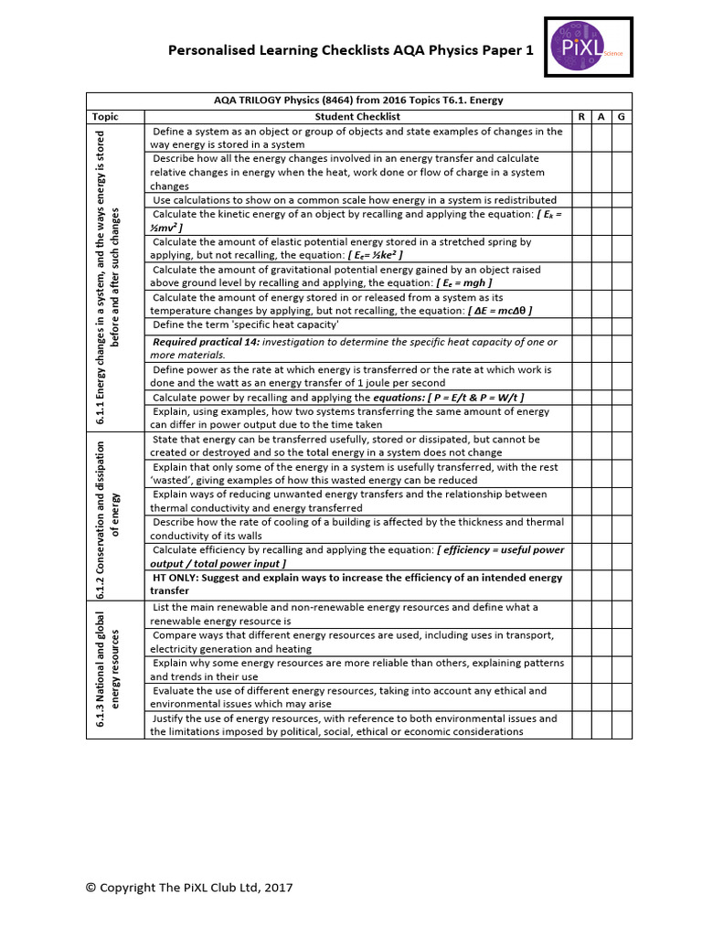 Checklist AQA-Trilogy-Physics-Paper-1 | PDF | Radioactive Decay | Gases