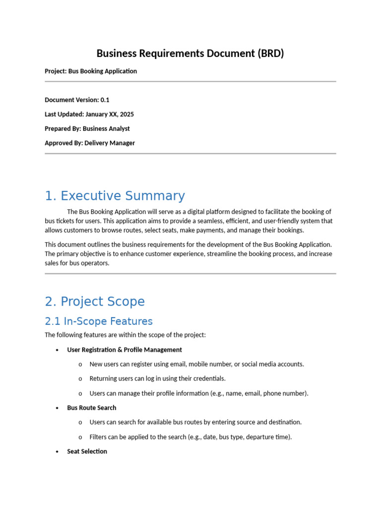 BRD For Bus Booking Application | PDF | Usability | Computing