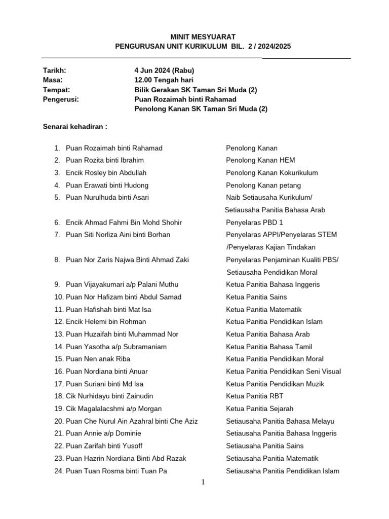 Minit Mesy Kurikulum Bil 2 2024 | PDF