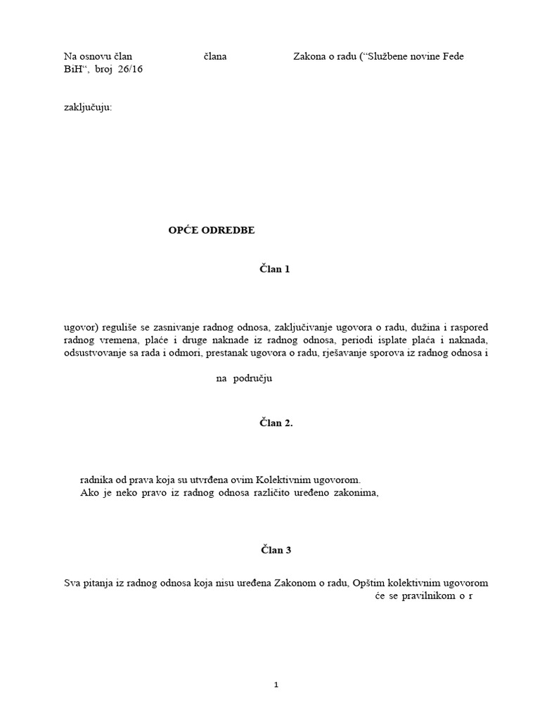 Kolektivni Ugovor Ssvoonk Unsko-Sanski Kanton | PDF