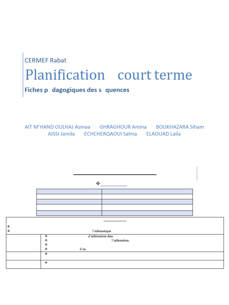 Planification Pédagogique Informatique | PDF | Microsoft Word | Système ...