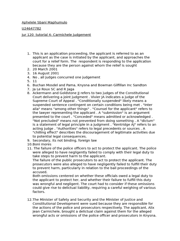 Jurisprudence Tutorial 4 | PDF | Negligence | Prosecutor