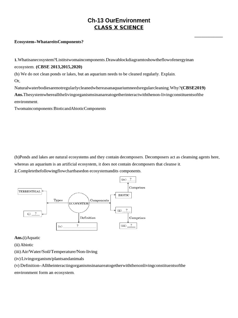 Our Environment Previous Year Questiosn Class 10 Science | PDF ...