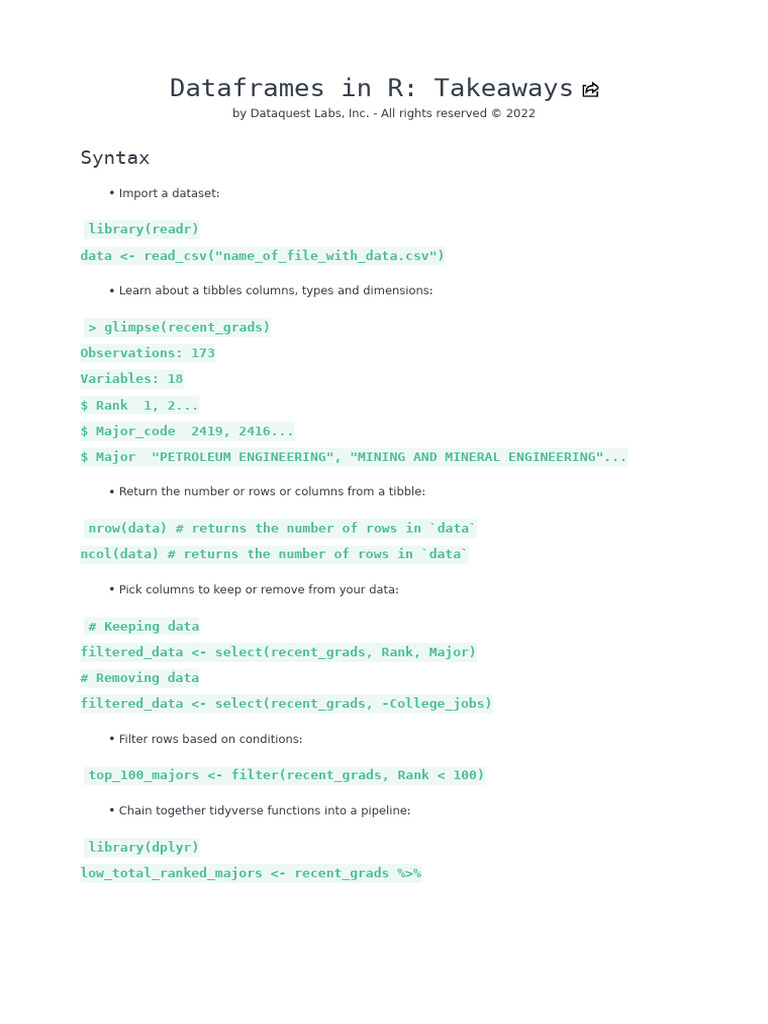 4mission-493-dataframes-in-r-takeaways | PDF | Data | Computing