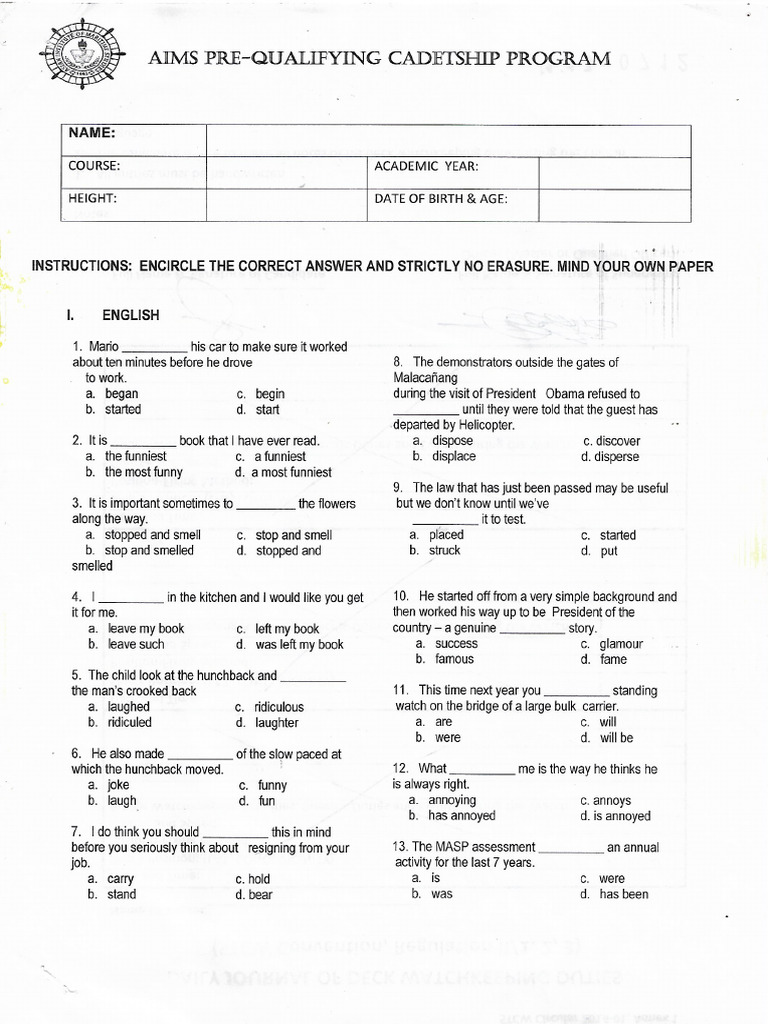 AIMS General Exam | PDF