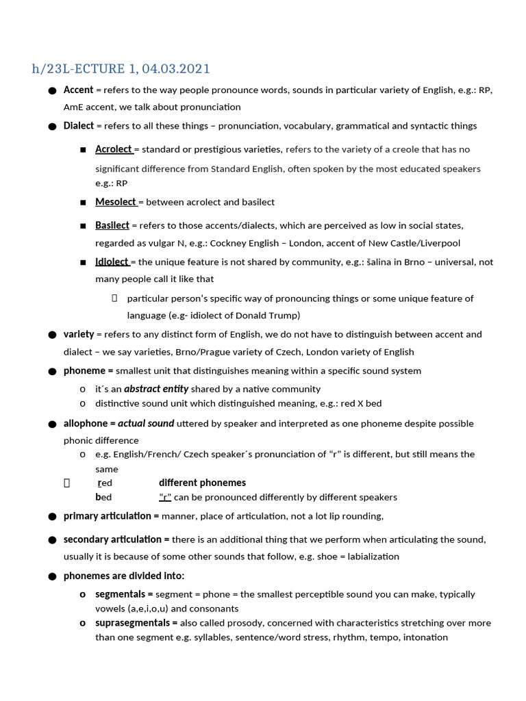 ALL NOTES Phonetics and Phonology | PDF | Phonology | Vowel