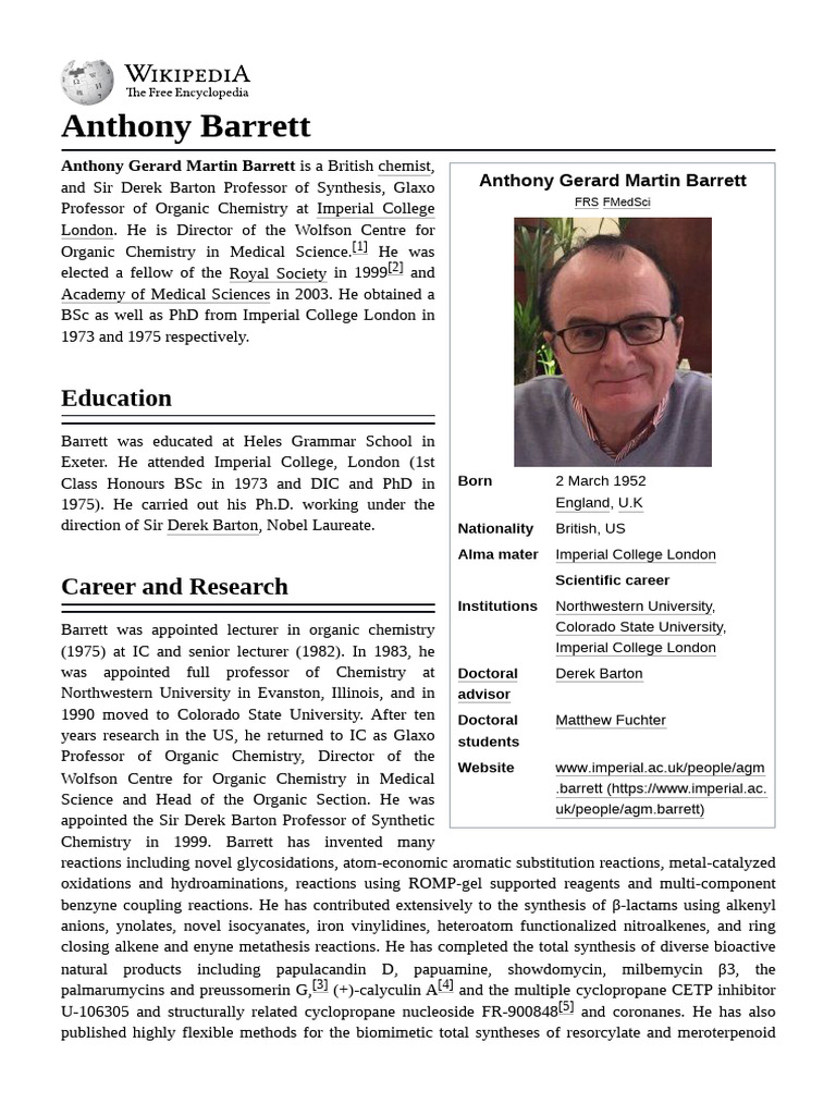 Anthony_Barrett | PDF | Organic Chemistry | Chemistry