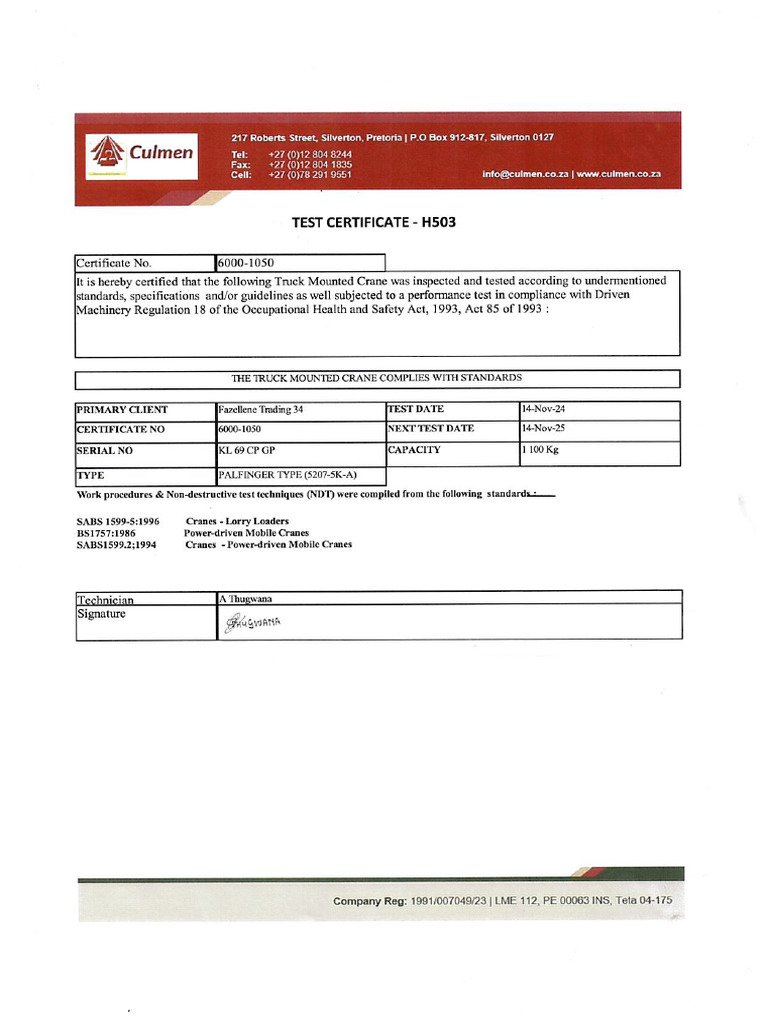 Test Cerfificate KL69CPGP | PDF