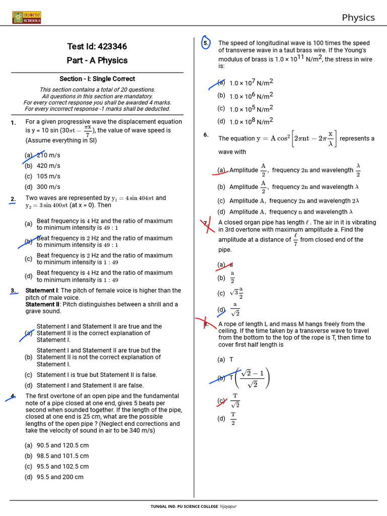 Physics Wave Mechanics Test Questions | PDF | Waves | Sound