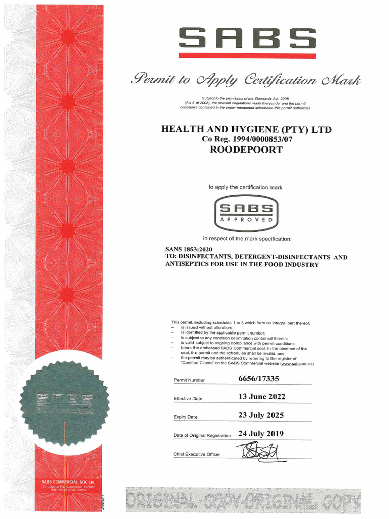 SABS SANS 1853 Certificate Exp 2025 | PDF