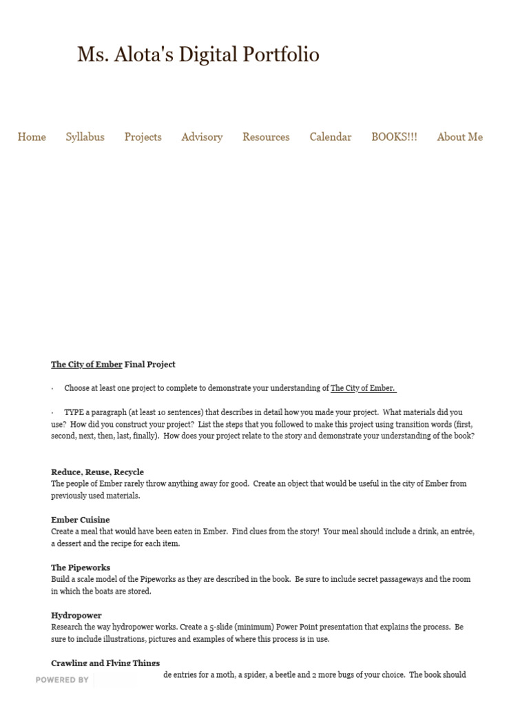 Ms. Alota's City of Ember Projects Guide | PDF